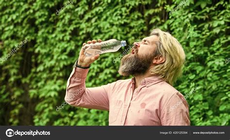 Thirsty Guy Drinking Bottled Water Healthy Lifestyle Hot Day