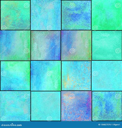 Abstract Geometric Seamless Pattern With Squares Colorful Watercolour Artwork Stock