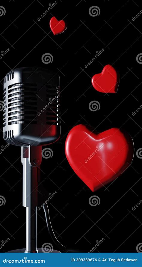 bidirectional microphone with red heart shape stock illustration