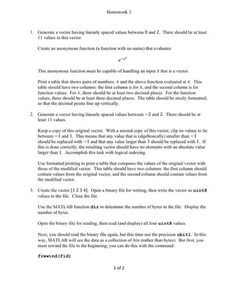 Solved 1 Generate A Vector Having Linearly Spaced Values