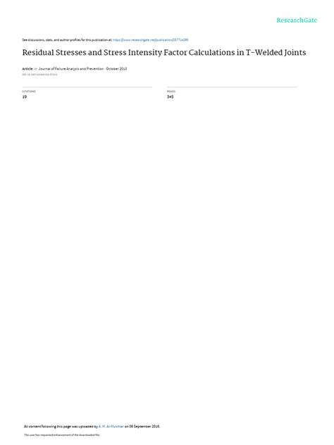 Residual Stresses And Stress Intensity Factor Calculations In T Welded Joints Pdf Fracture