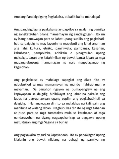 Pandaigdigang Pagkakaisa Pdf