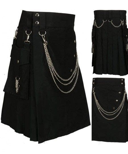 2023 Scottish Black Fashion Utility Kilt With Silver Chains 428 Skirts S M 4xl Xxxl Xxl Xl L