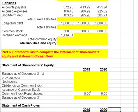 Note Enter Formulas In The Cells Highlighted Yellow Chegg Com