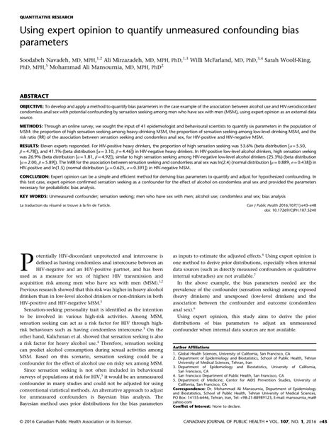 Pdf Using Expert Opinion To Quantify Unmeasured Confounding Bias