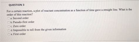 Solved QUESTION For A Certain Reaction A Plot Of Reactant Chegg Com