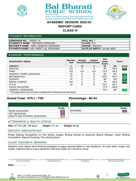 Sample Half Yearly Report Card Vi Viii Pdf Test Assessment