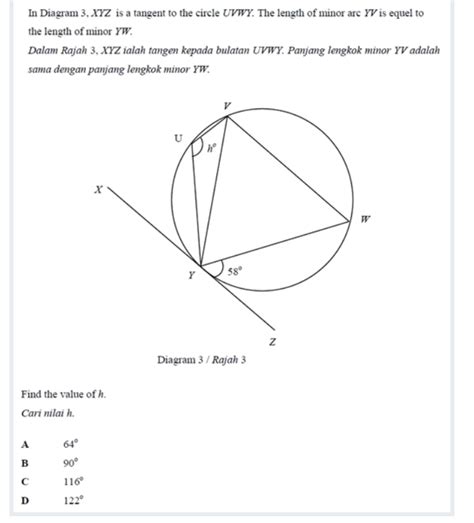 Solved In Diagram 3 Xyz Is A Tangent To The Circle Uvwy The Length
