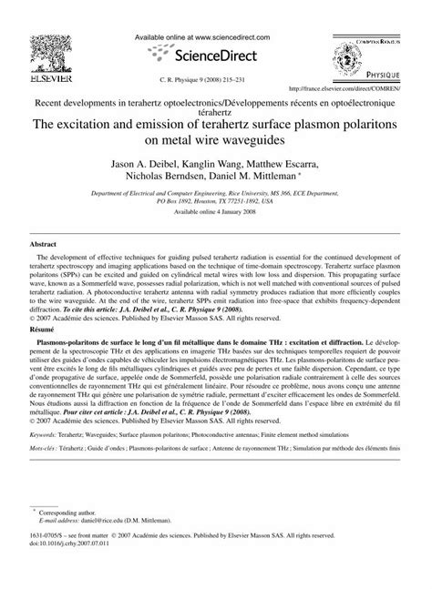 Pdf The Excitation And Emission Of Terahertz Surface Plasmon
