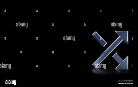 3d Rendering Of Frosted Glass Symbol Of Double Diagonal Simple Arrows Isolated On Black