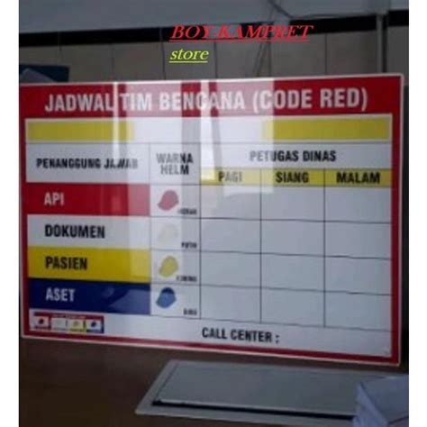 Jual Papan Akrilik Jadwal Tim Bencana Papan Code Red Shopee Indonesia