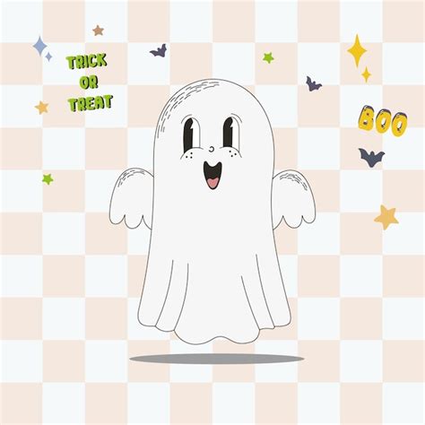 Premium Vector Cute Ghost Illustration With Trick Or Treat Text