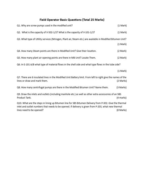 Field Operator Basic Questions Pdf