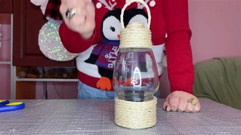 ФОНАРЬ НА СОЛНЕЧНЫХ БАТАРЕЯХ дизайнерский подсвечник в эко стиле из БАНКИ И ДЖУТА модный ночник