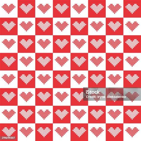 하트 패턴입니다 발렌타인 데이 완벽 한 배경입니다 레드 니트 하트 체크 무늬 프린트 겨울에 대한 스톡 벡터 아트 및 기타 이미지 겨울 공휴일 귀여운 Istock