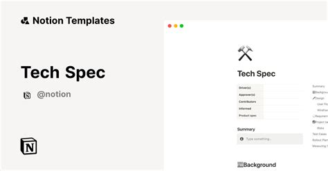 Tech Spec 2025 Template Notion Marketplace