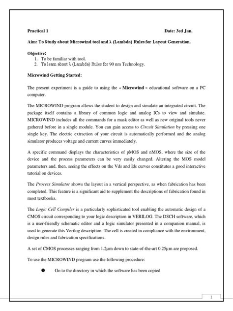 Vlsi Lab Manual Microwind Pdf Download Free Pdf Mosfet Vhdl