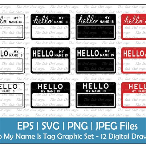 Decorative Hello Name Tag Stickers Etsy