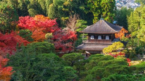 Silver Pavilion Of Ginkakuji Temple With Autumn Foliage Colors Kyoto
