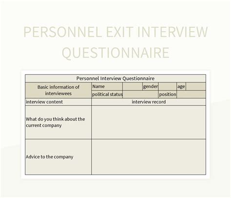 Personnel Exit Interview Questionnaire Excel Template And Google Sheets File For Free Download