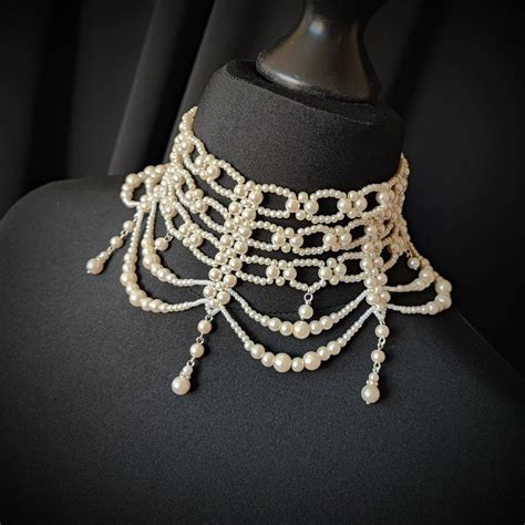 Multi Strand Pearl Choker Wedding Pearl Necklace Wide Pearl Necklace