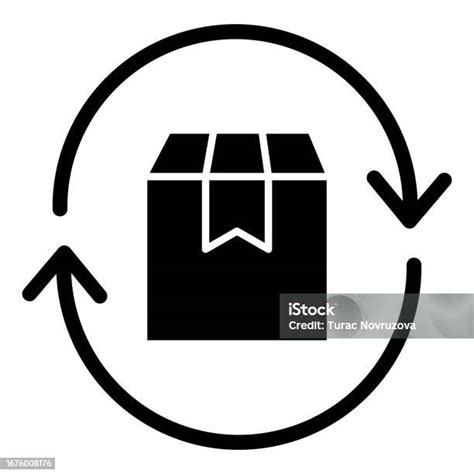 상자와 화살표 단색 아이콘 배달 개념 흰색 배경에 상품 회전율 선물 또는 소포 아이콘의 배달 및 무료 반품 문자 모양 스타일 모바일 웹 벡터 그래픽 개념에 대한 스톡 벡터