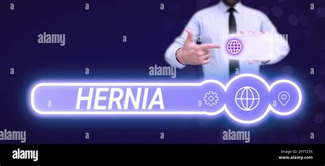 text caption presenting hernia business concept abnormal exit of