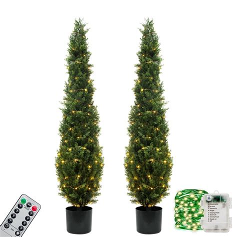 Two 4ft Artificial Cedar Trees Uv Resistant Potted Plant Faux Cedar
