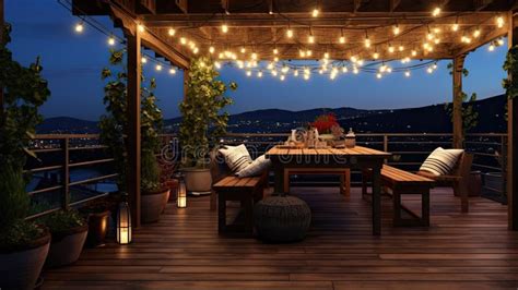 Deck String Lights Wood Stock Illustration Illustration Of Alfresco