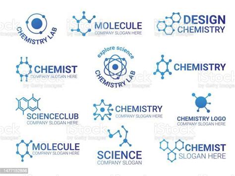 화학 로고 Dna 분자식 구조 바이오 물질 아이콘 세트 육각형 분자 구조 실험실 화학 세포 과학 유전자 레이블 템플릿입니다 벡터