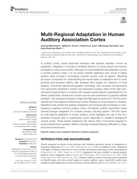 Pdf Multi Regional Adaptation In Human Auditory Association Cortex