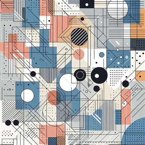 Abstract Geometric Pattern With Overlaid Shapes And Lines In Contrasting Colors For Modern