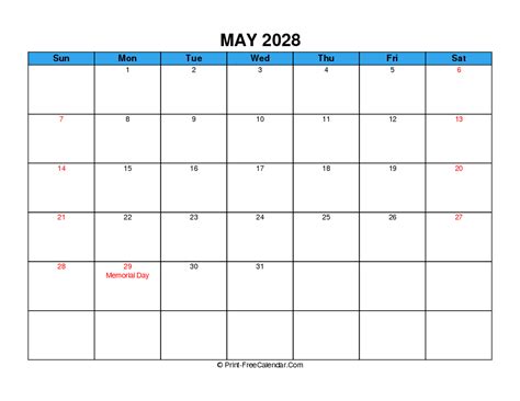 May 2028 Calendars With Usa Holidays Word Pdf Excel