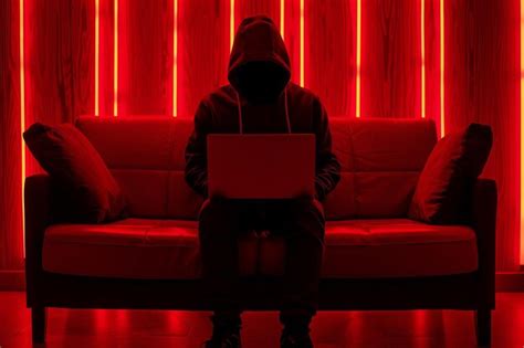 premium photo fashionable anonymous hacker typing computer laptop