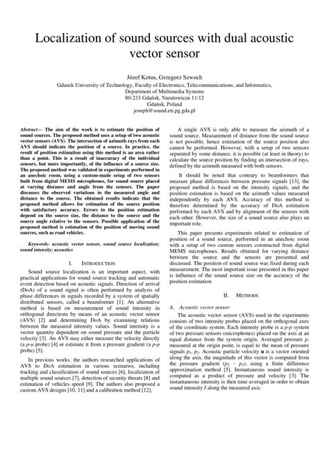 Pdf Localization Of Sound Sources With Dual Acoustic Vector Sensor