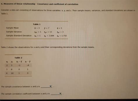 Solved Measures Of Linear Relationship Covariance And Chegg Com