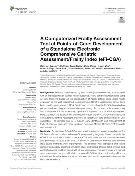 Pdf A Computerized Frailty Assessment Tool At Points Of Care Development Of A Standalone