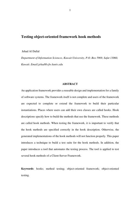Pdf Testing Object Oriented Framework Hook Methods