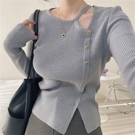 일레븐메이 당일발송 스트랩 타이 랩스타일 골지 슬림핏 니트 N 0151