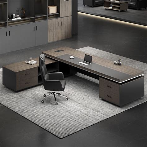 Contemporary Rectangle L Shape Timber Dove Grey Executive Desk With Compartment And Cpu Storage
