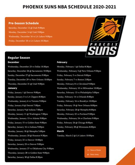 Printable Suns Schedule