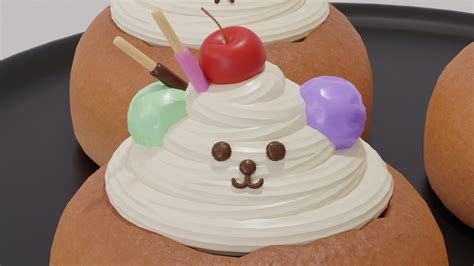 Cute Bear Bread Cream 3d Model Superhive Formerly Blender Market