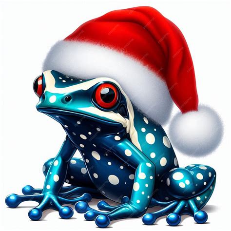A Cute Poison Dart Frog Christmas Holiday Santa Hat Sitting Vector