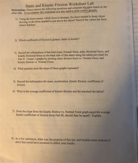 Static And Kinetic Friction Worksheet Lab Instruct Free Worksheets Samples