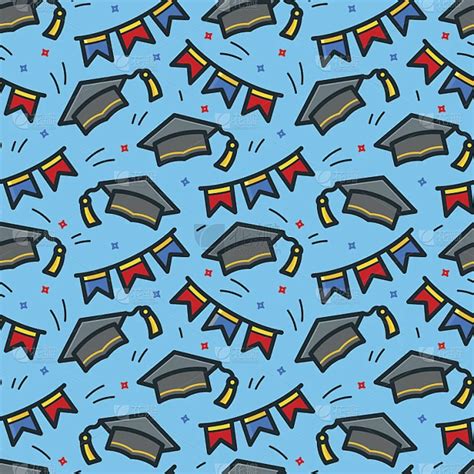毕业帽矢量无缝图案素材 花瓣网