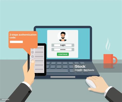 편평한 남자 웹사이트 벡터 일러스트 레이 션에 대 한 액세스를 데스크톱에 앉아 점점 2 단계 인증 개념입니다 데이터에 대한 스톡 벡터 아트 및 기타 이미지 Istock