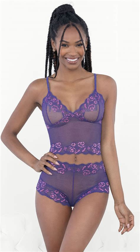 Flirty Lace Cami Set Purple And Pink Came Set
