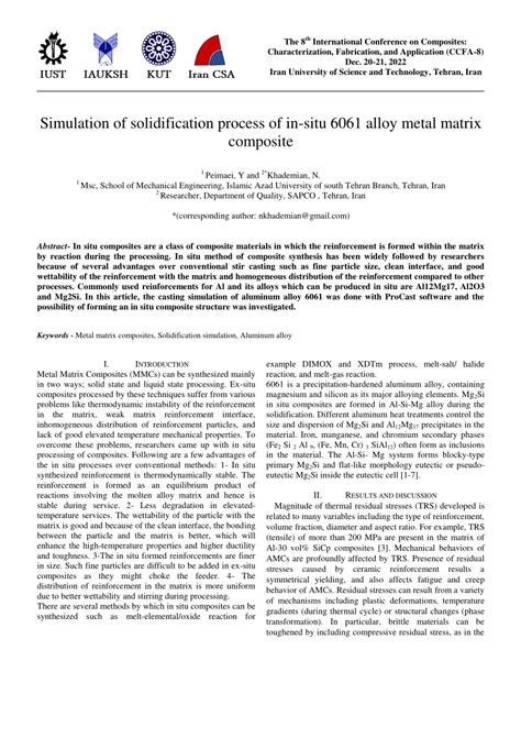 Pdf Simulation Of Solidification Process Of In Situ 6061 Alloy Metal Matrix Composite