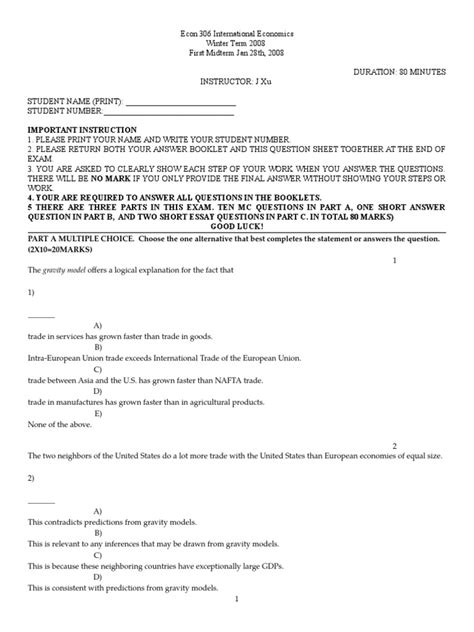 Econ 306 Midterm 1 Questionsheet Pdf Comparative Advantage