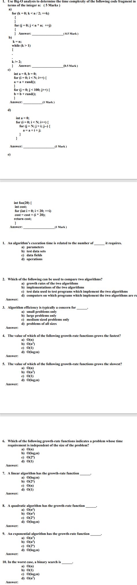Solved Use Big O Analysis To Determine The Time Chegg